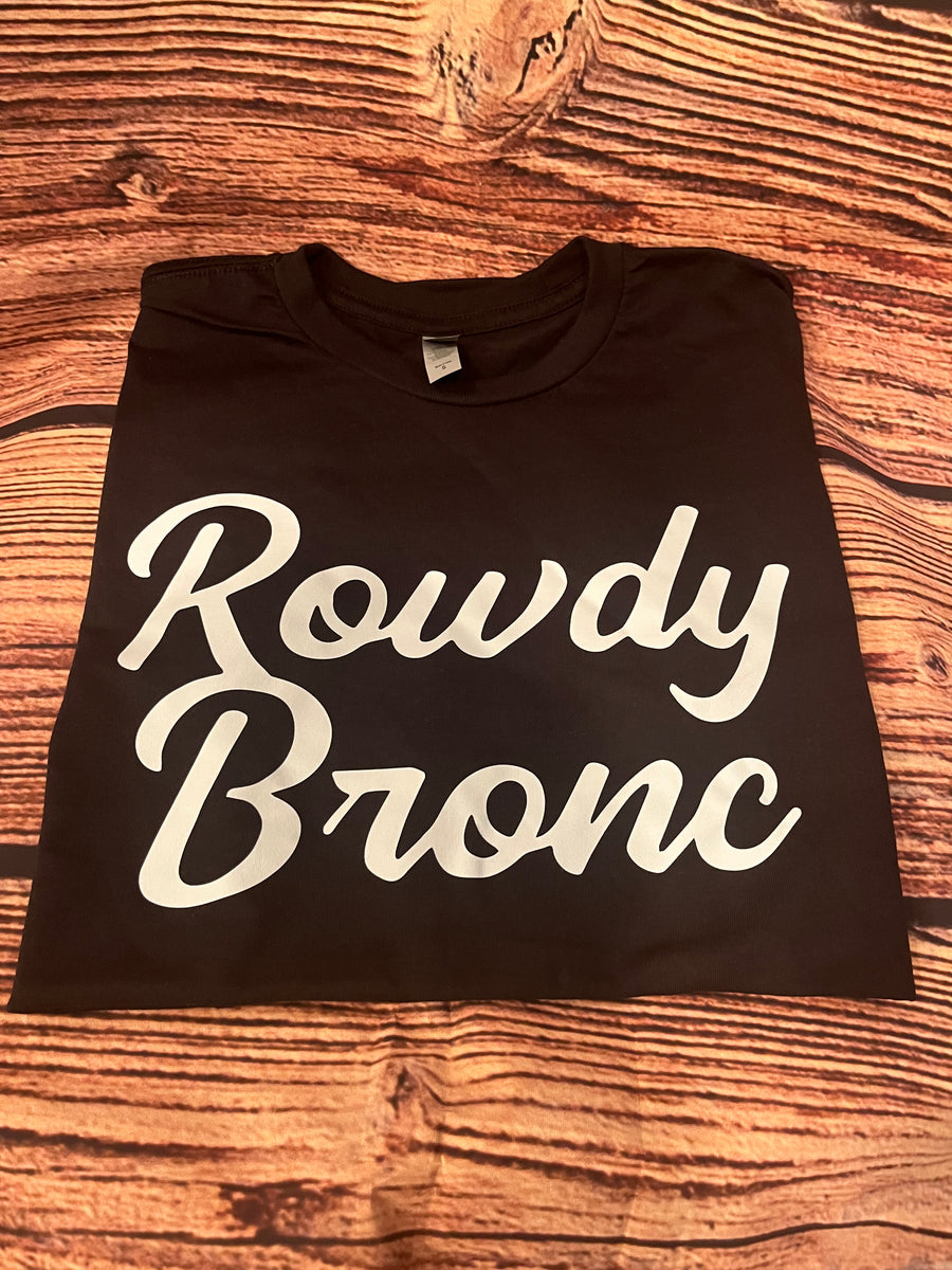 Black with white Rowdy Bronc T-Shirt.